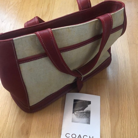 Coach | Bags | Coach Red Leather Canvas Tote | Poshmark